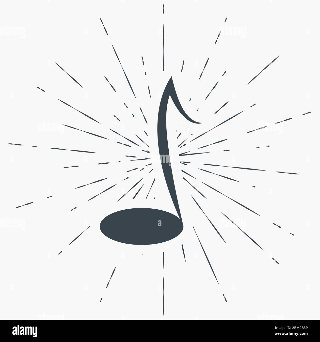 Vintage illustration with sunbeams and musical note, sunburst Stock ...