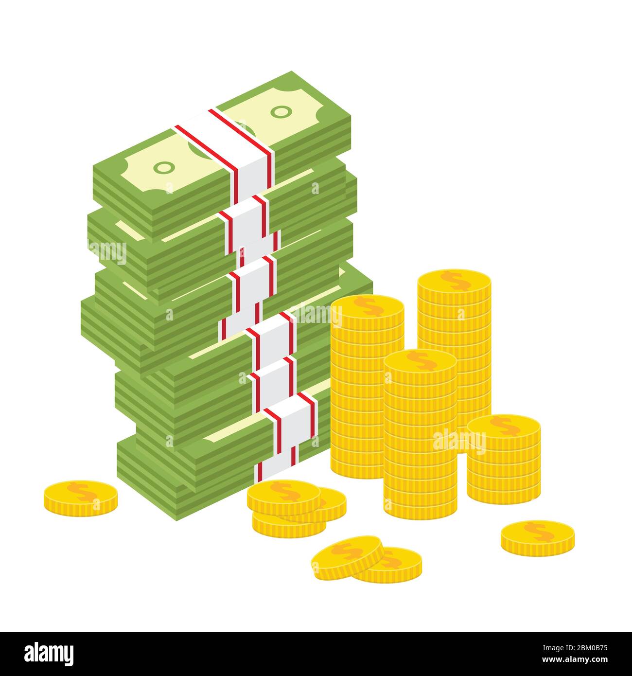 Coins and banknotes vector illustration isolated on white background ...