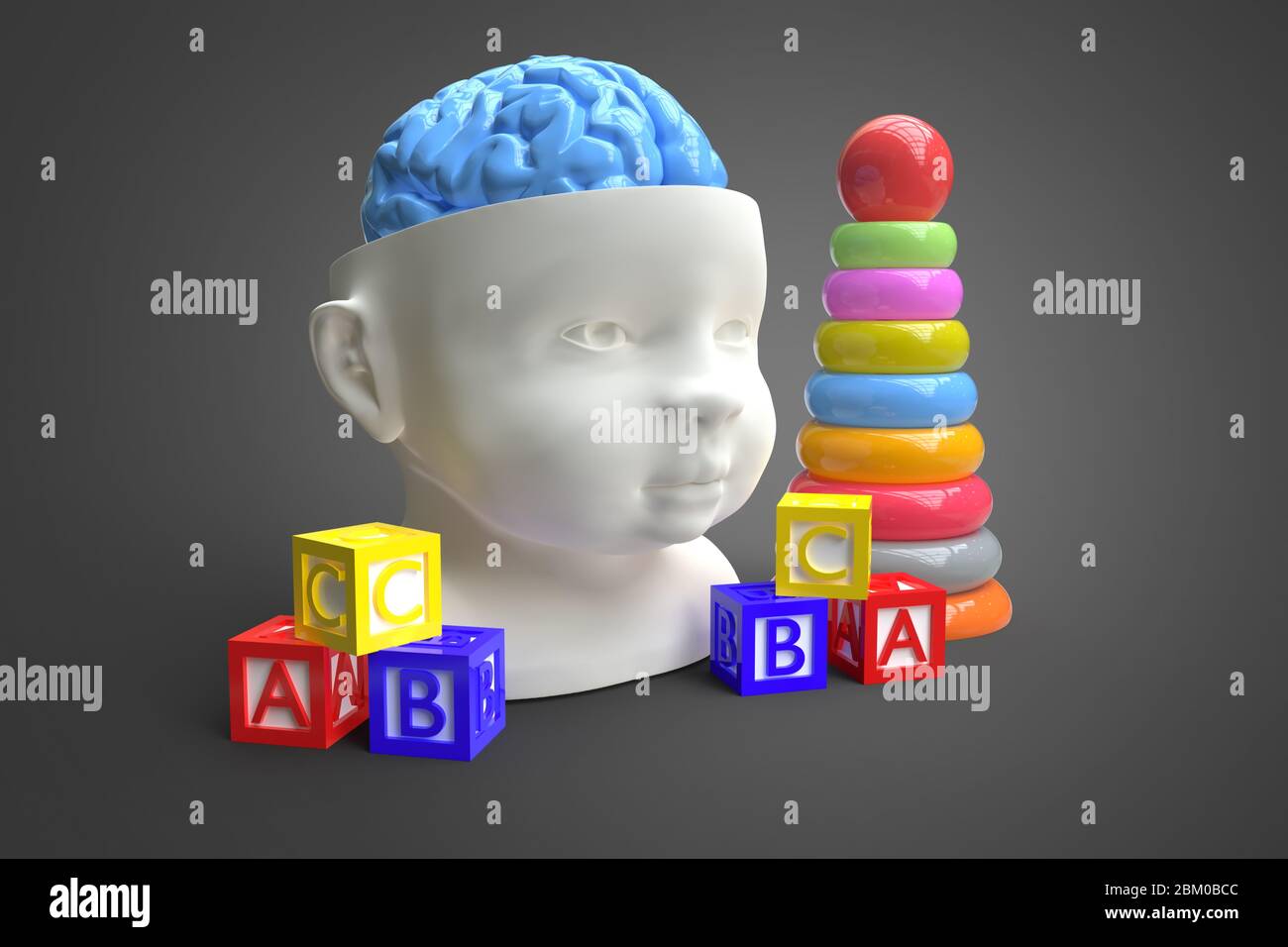 Model of the child's head and brain. Conceptual 3d illustration that ...