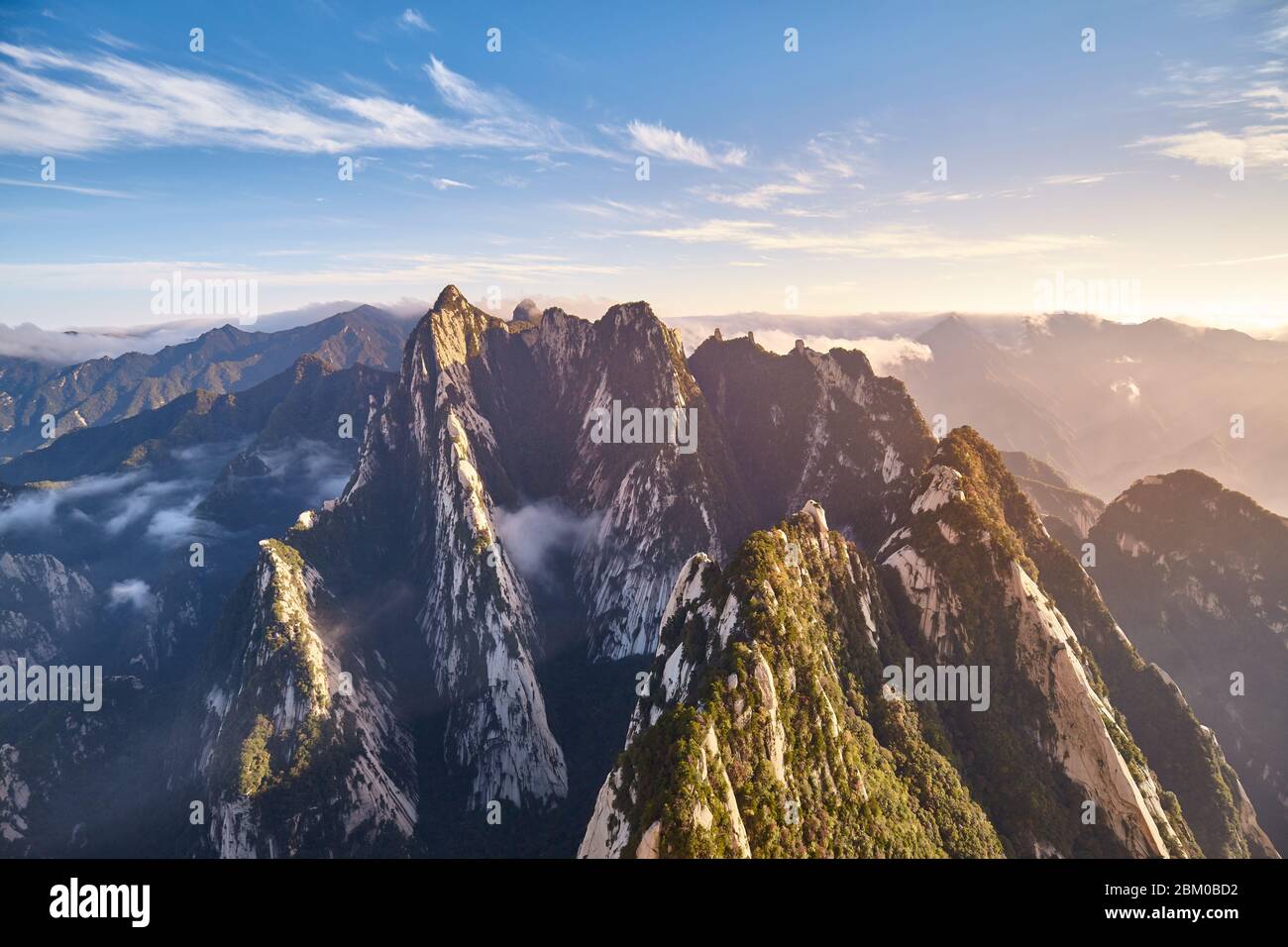 Huashan National Park mountain landscape at sunset, China Stock Photo ...