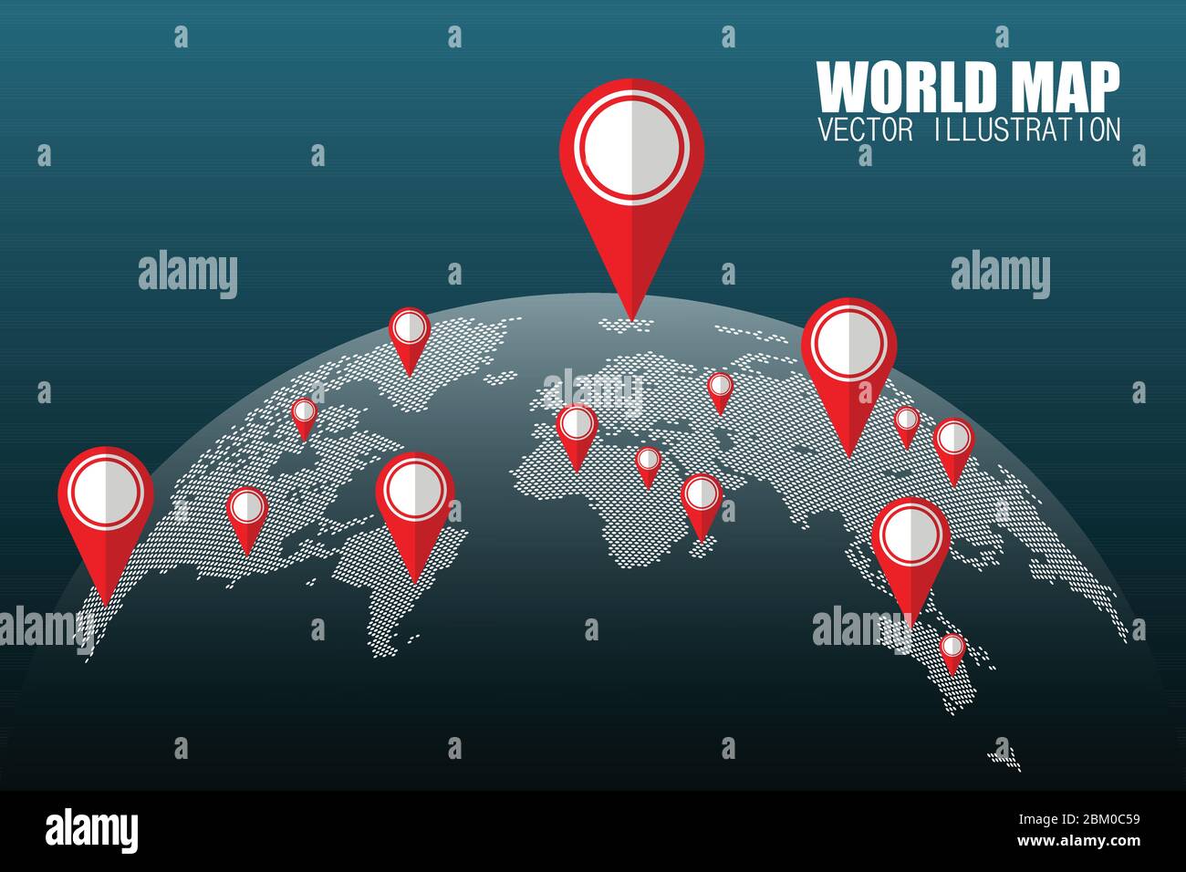 Dots world map with pins vector illustration isolated. Dots that ...