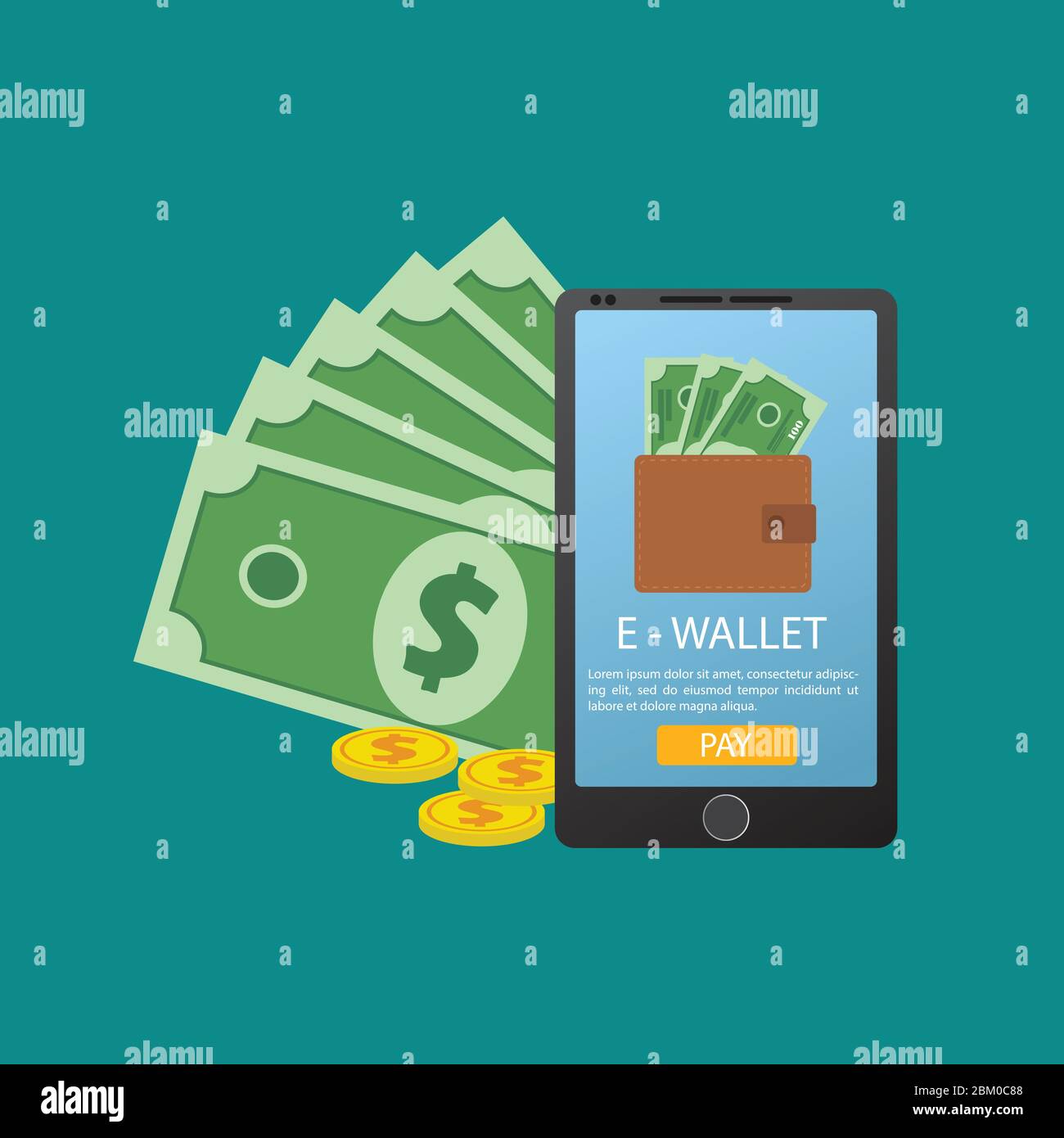 Online wallet concept. Vector illustration in flat design Stock Vector ...