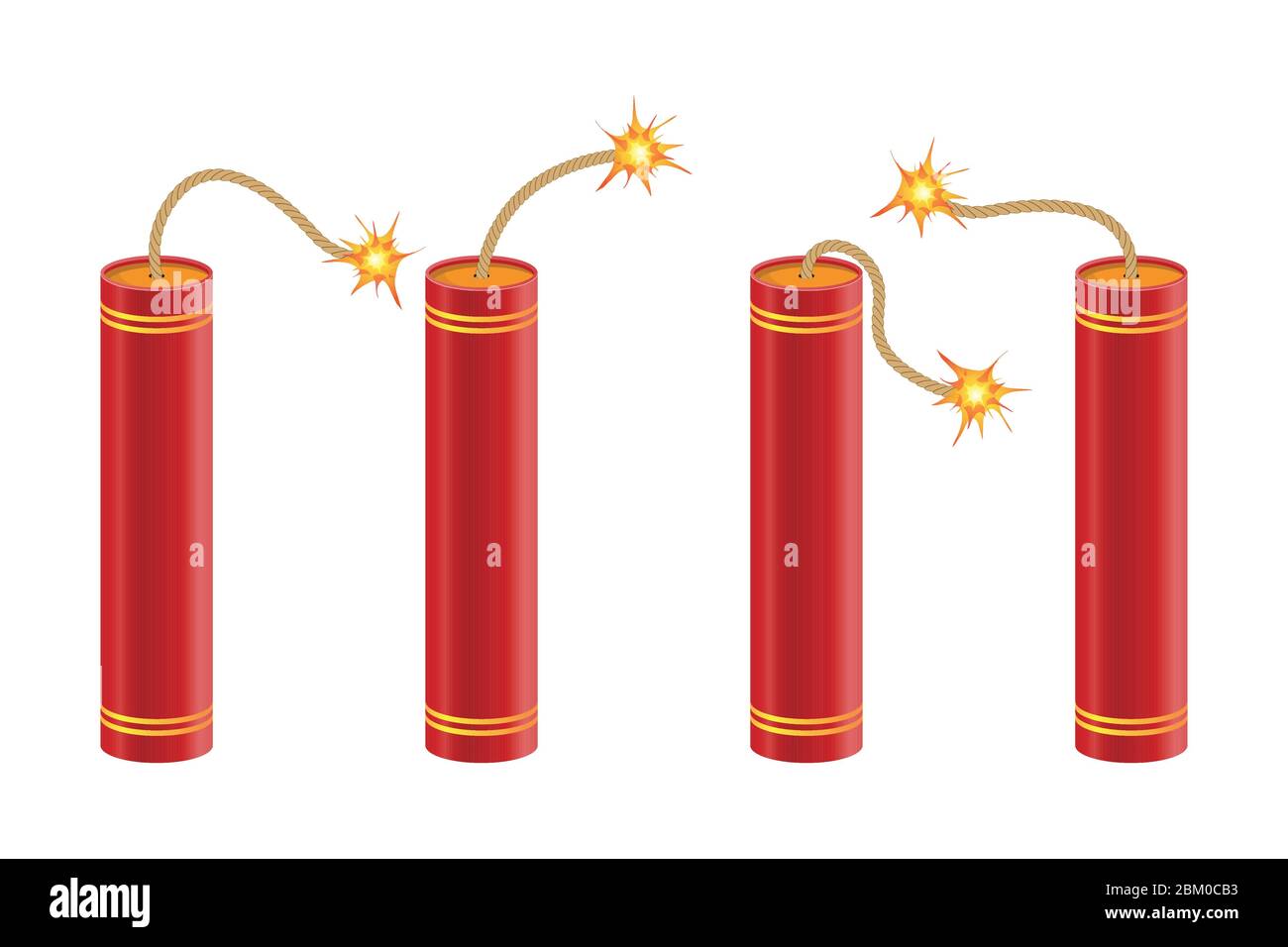 Dynamite with burning fuse vector illustration isolated on white ...