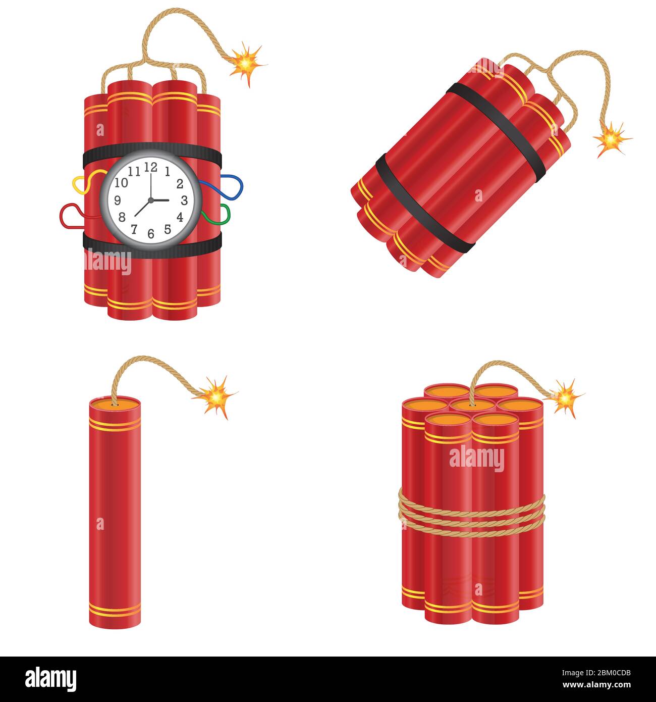 Dynamite with burning fuse vector illustration isolated on white ...