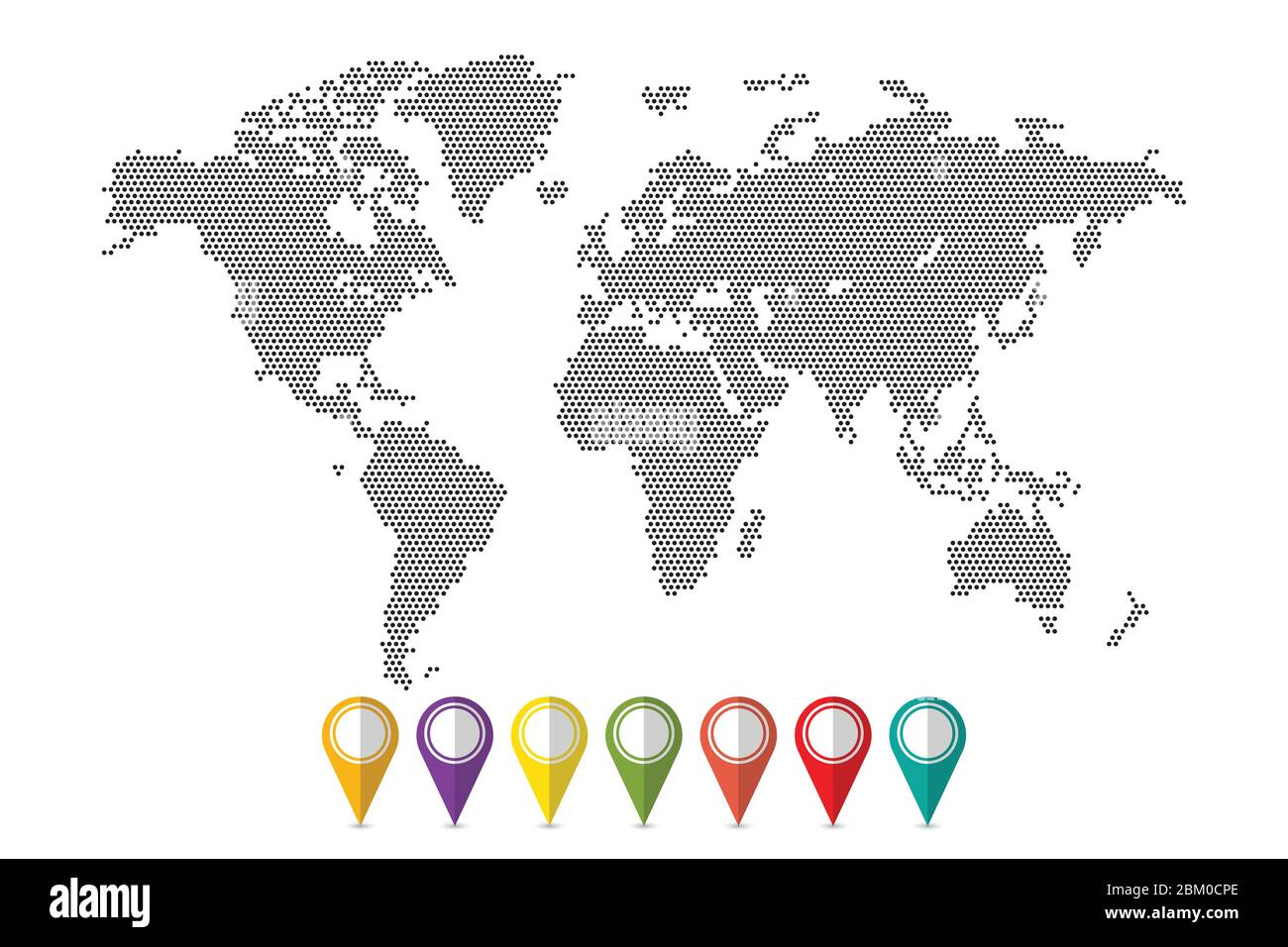 Dots world map with pins vector illustration isolated. Dots that ...
