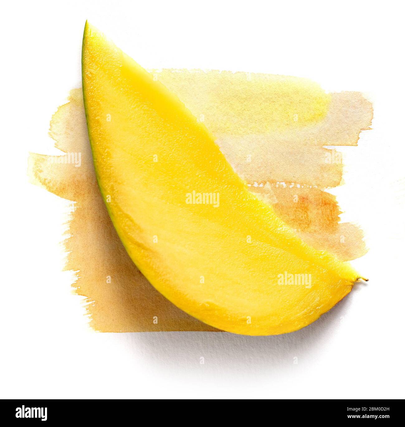 mango slice on watercolor paint isolated on white background, top view ...