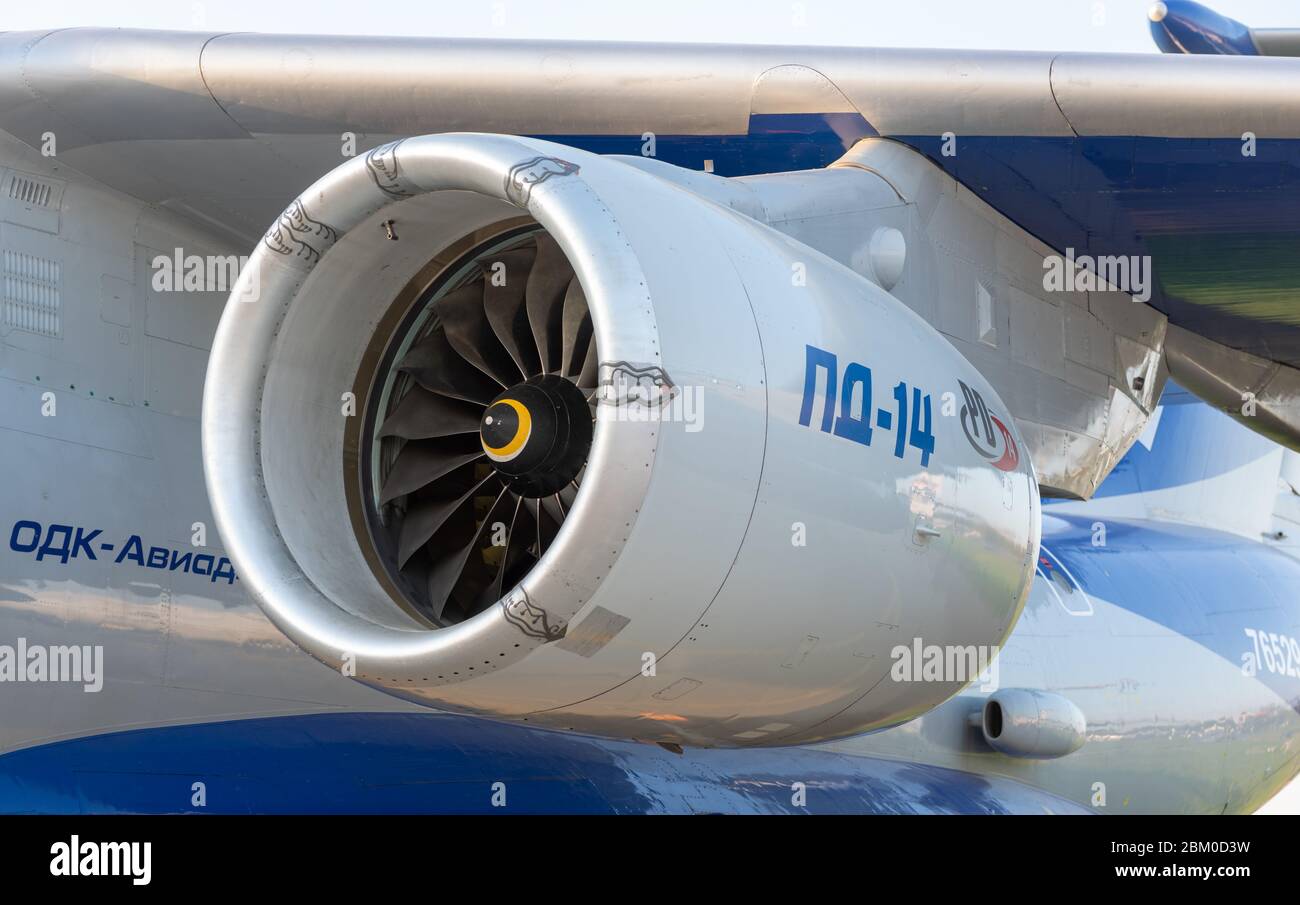 August 30, 2019 Zhukovsky, Russia. Russian advanced civil turbofan ...