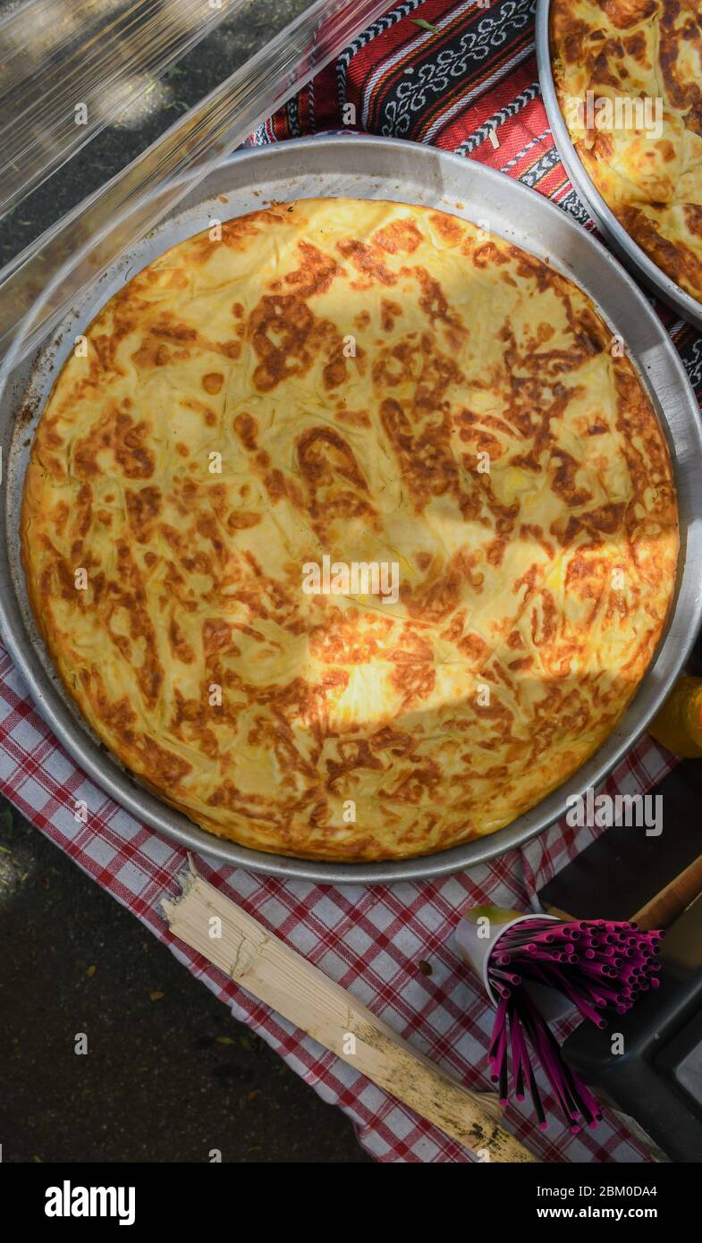 Traditional Turkish cheese pienamed Suborek, Chebureki or Suberek. Meat ...