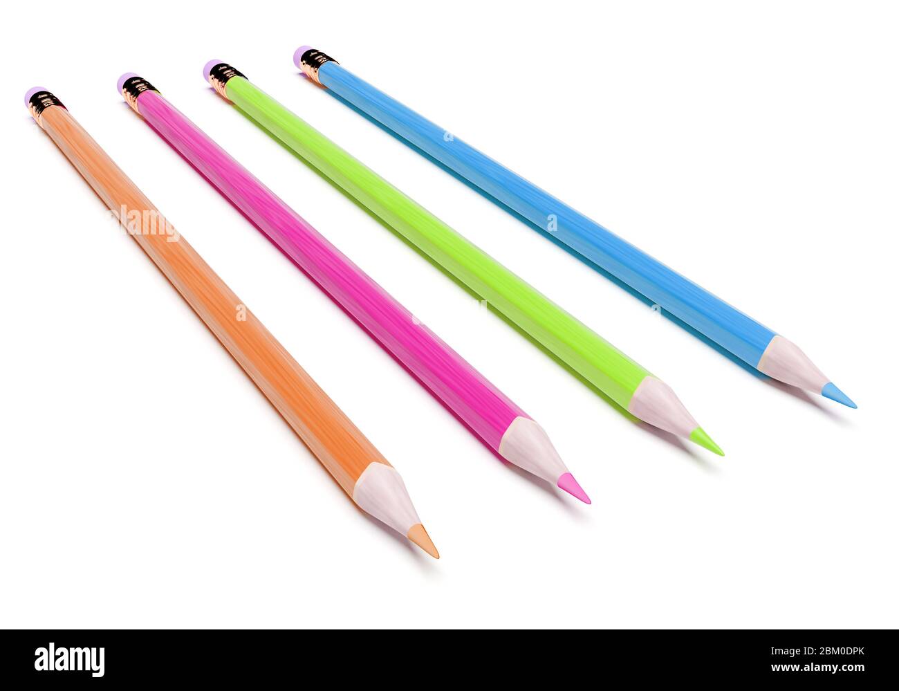 4 colorful pencils isolated on white background. 3d rendering Stock ...