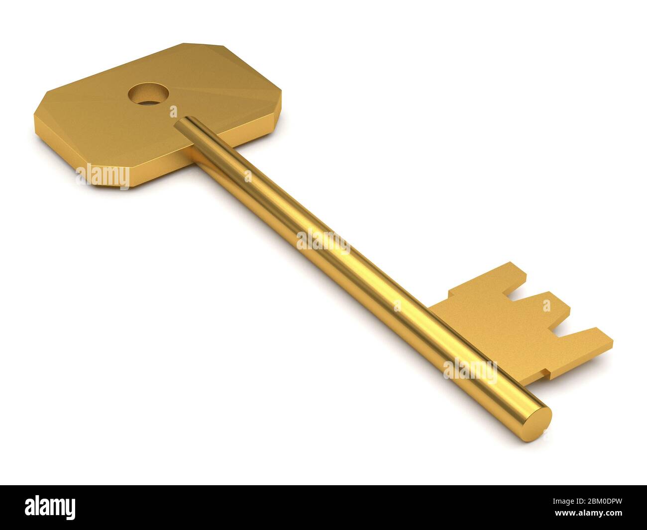 Golden key with shadow isolated on white background. 3d rendering Stock ...