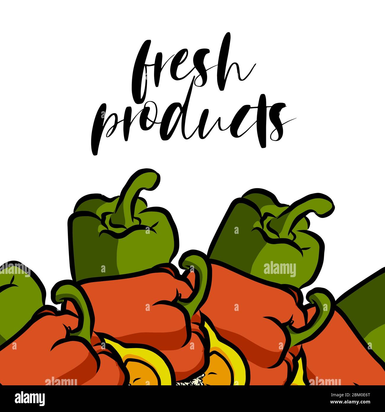 fresh products lettering and Peppers advertising template. Hand drawn ...