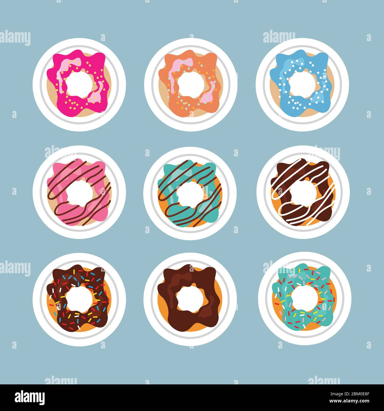 Set of donuts in cartoon style, vector illustration isolated on blue ...