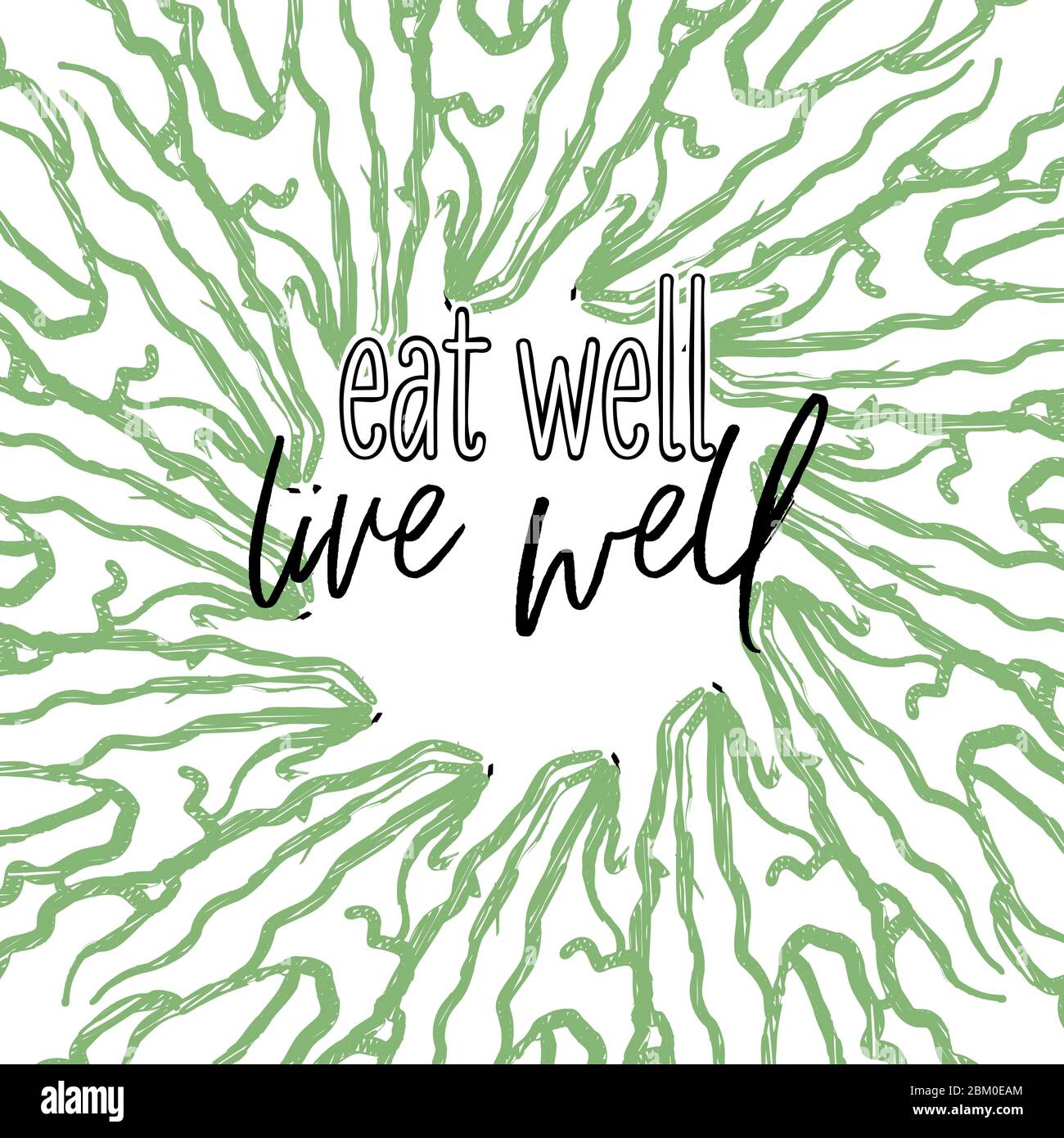 eat well, live well lettering on outlined Lettuce banner template. Hand ...