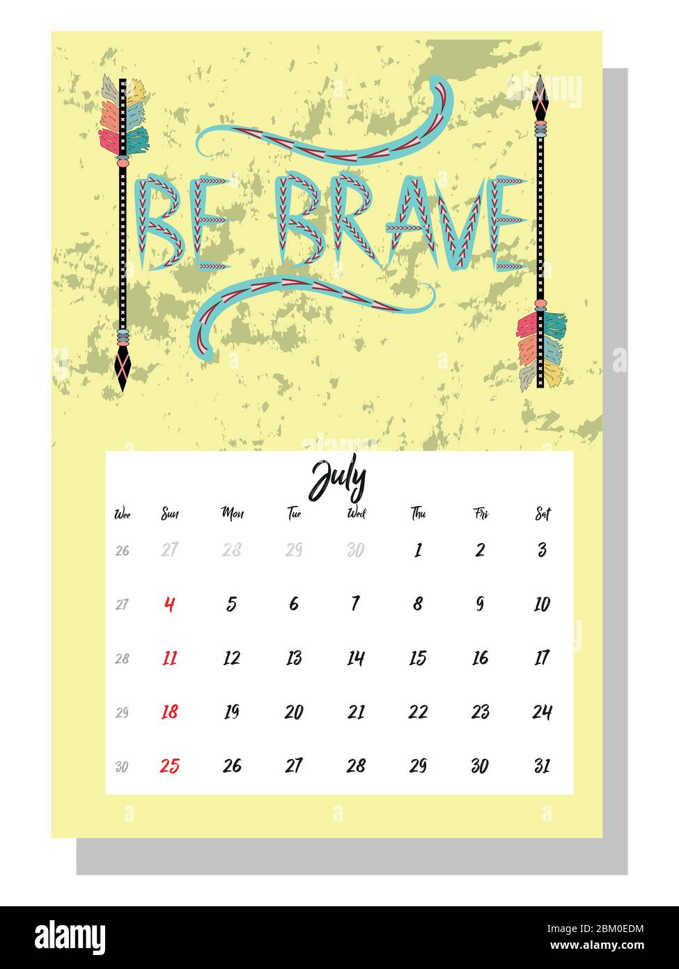 Colorful cute monthly boho calendar 2021 with dream catchers, boho owls ...