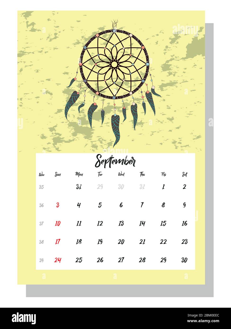 Colorful cute monthly boho calendar 2021 with dream catchers, boho owls ...