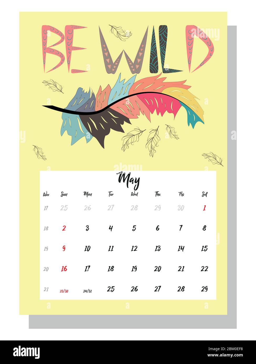 Colorful cute monthly boho calendar 2021 with dream catchers, boho owls ...