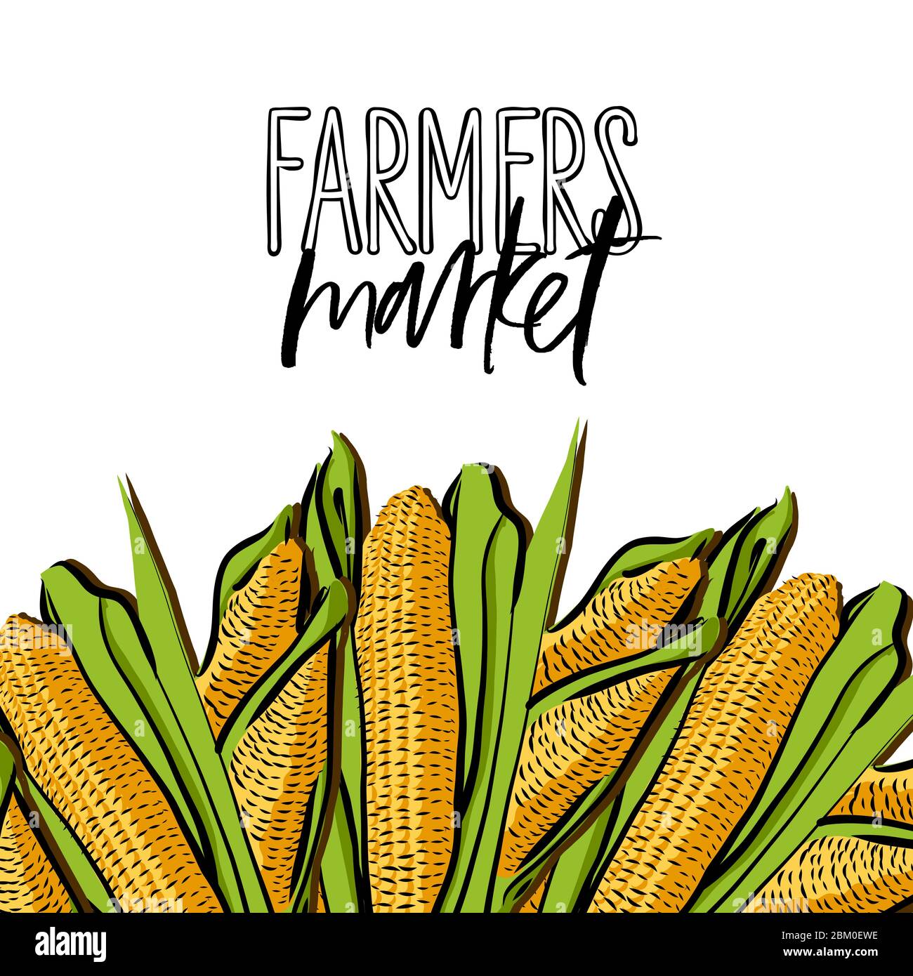 FARMERS market lettering and Corncob advertising template. Hand drawn ...