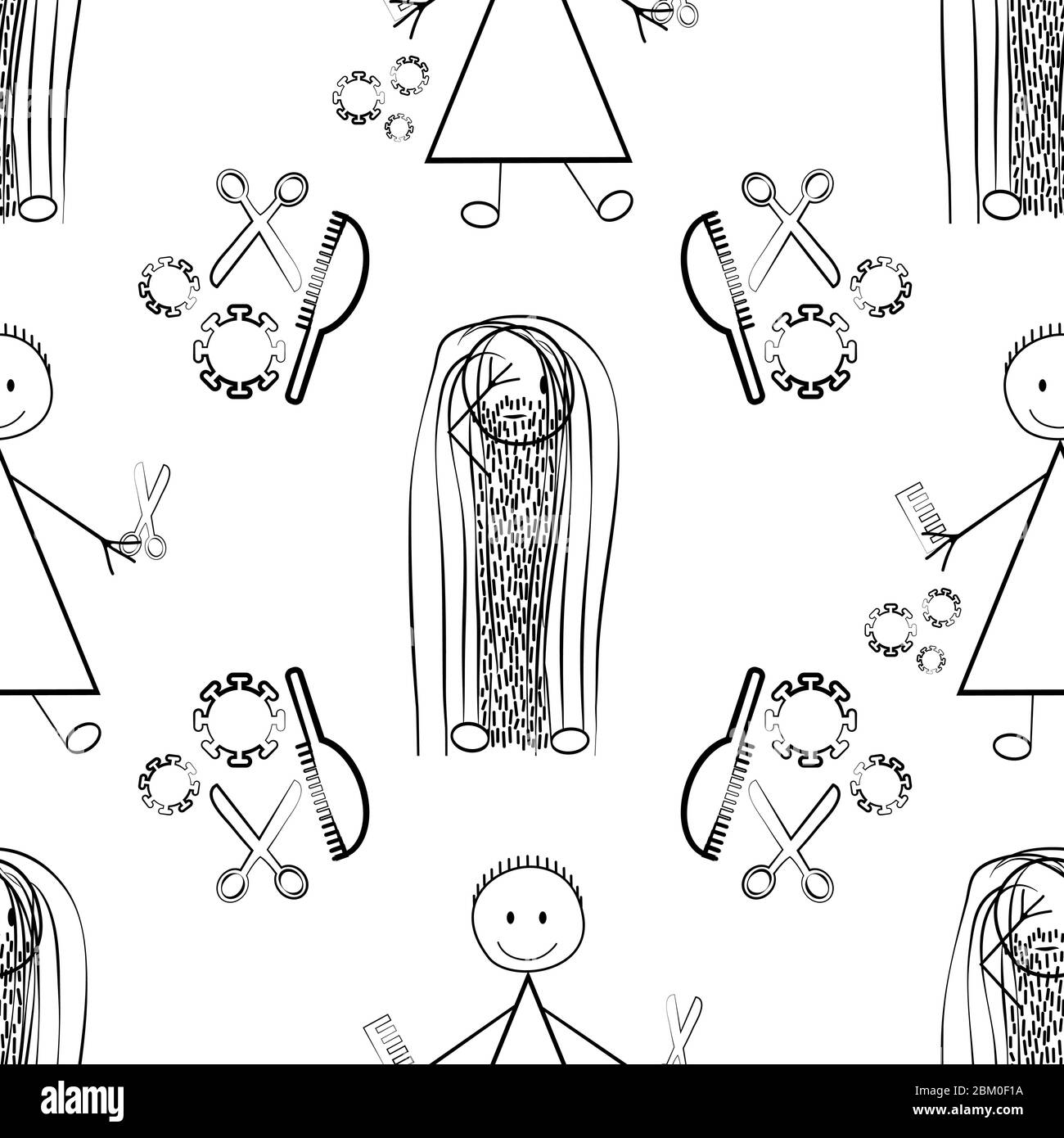 Vector messy hair and beard figures Covid 19 seamless pattern. Funny ...