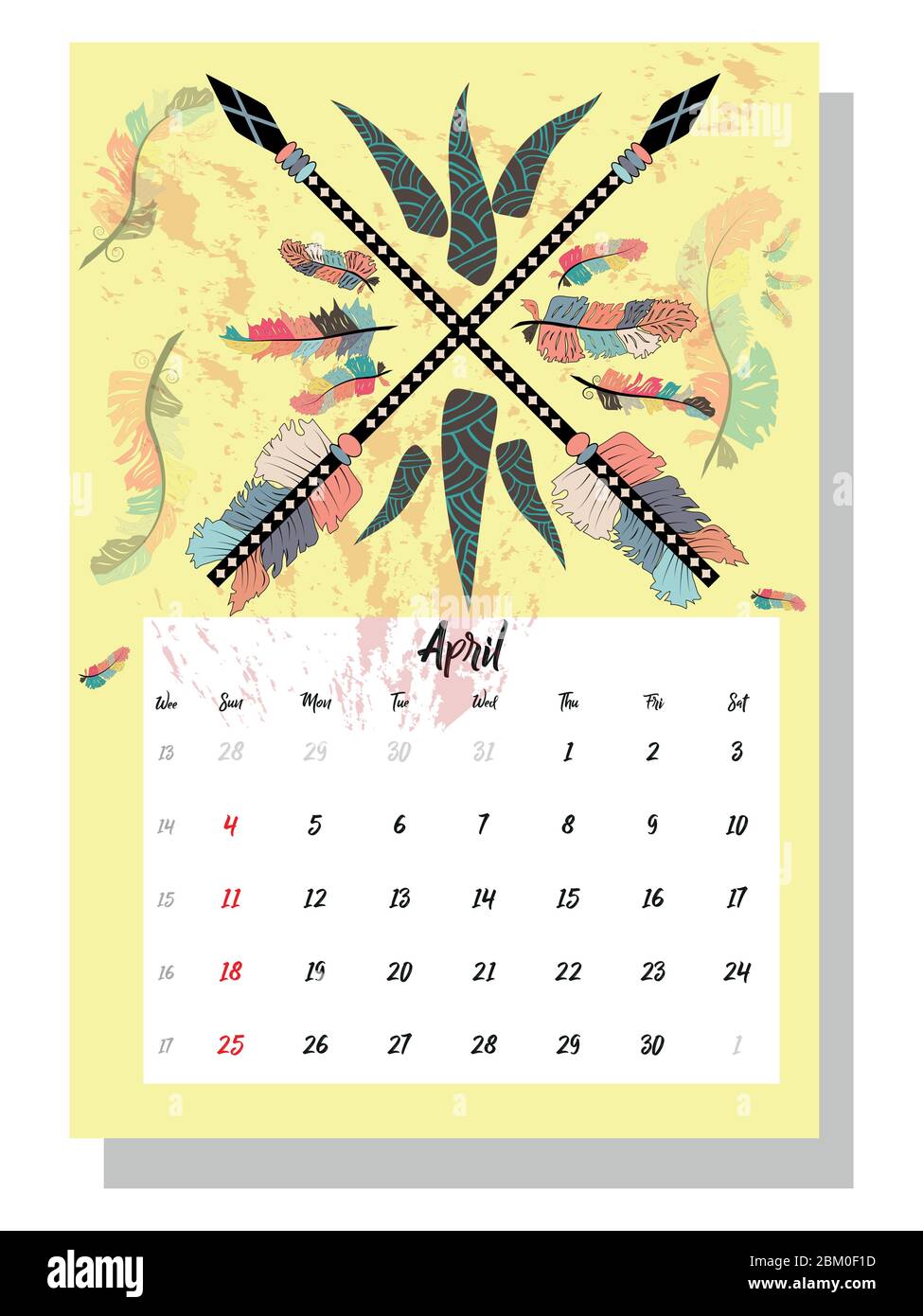 Colorful cute monthly boho calendar 2021 with dream catchers, boho owls ...
