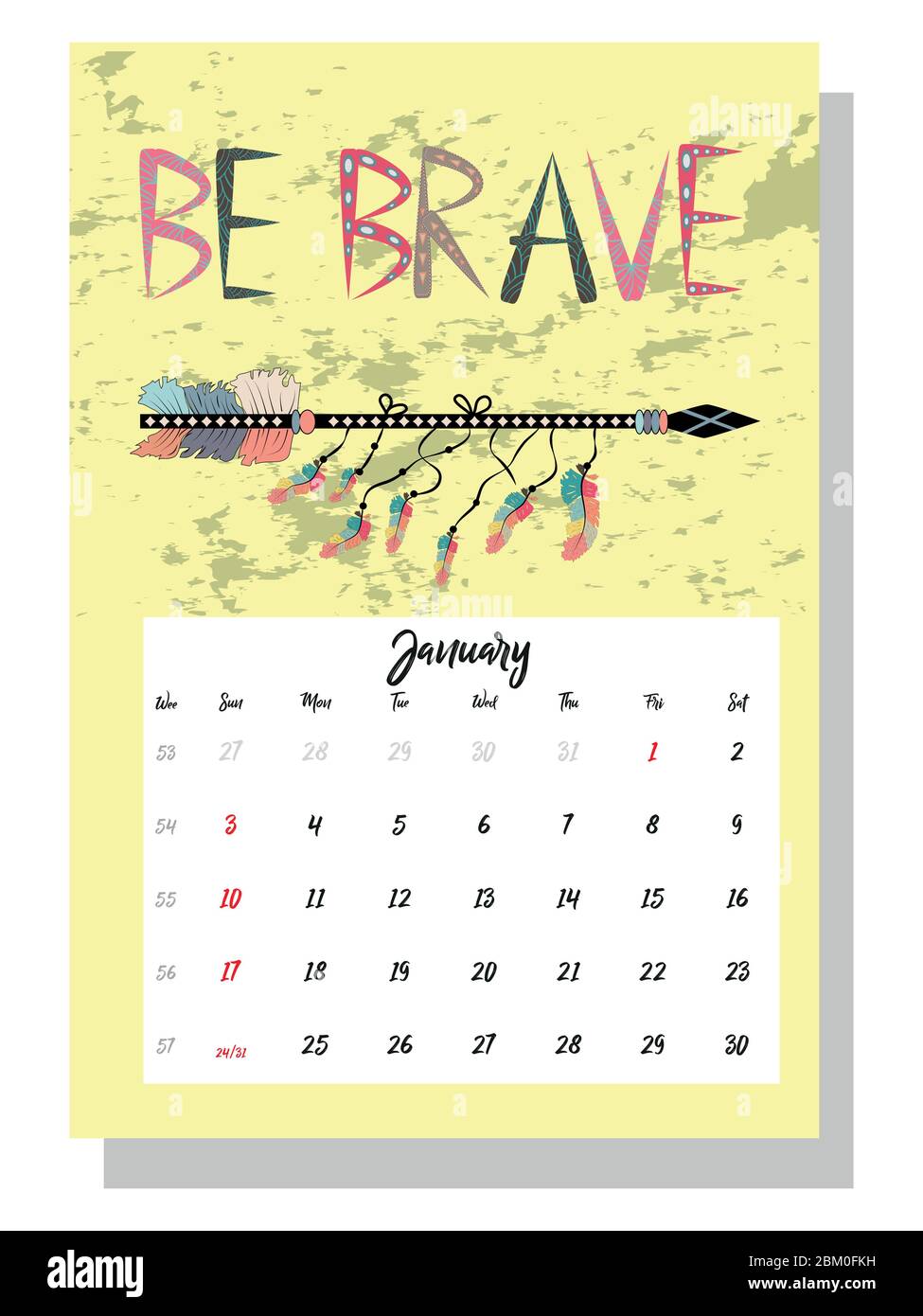 Colorful cute monthly boho calendar 2021 with dream catchers, boho owls ...