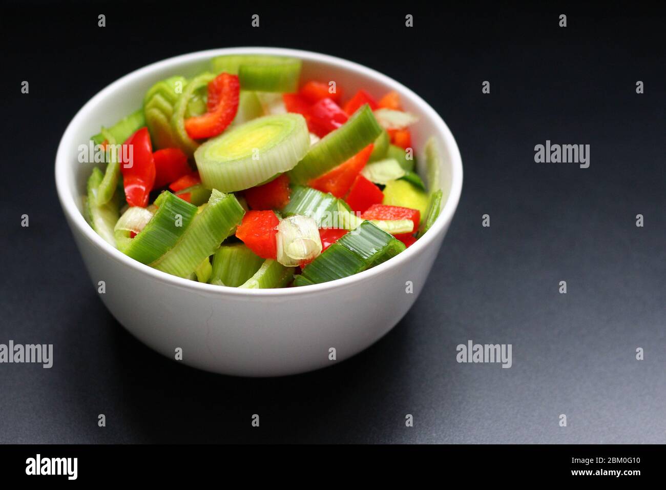 Paprika and leek, washed and carved, is ready for cooking and prepare ...