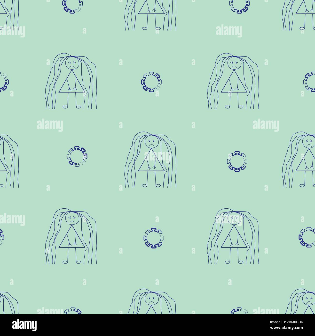 Messy hair Covid 19 quarantine vector seamless pattern. Funny ...