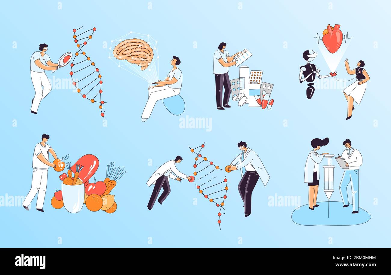 Vector flat medical concept about medic, biochemistry and human health ...