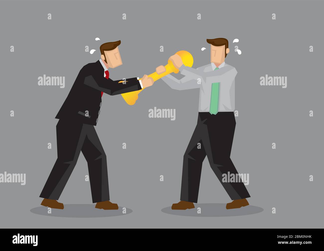 Two business professionals fighting over a golden trophy. Cartoon ...