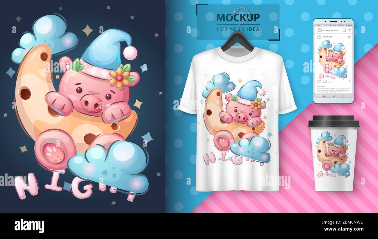 Moon pig card Stock Vector Images - Alamy