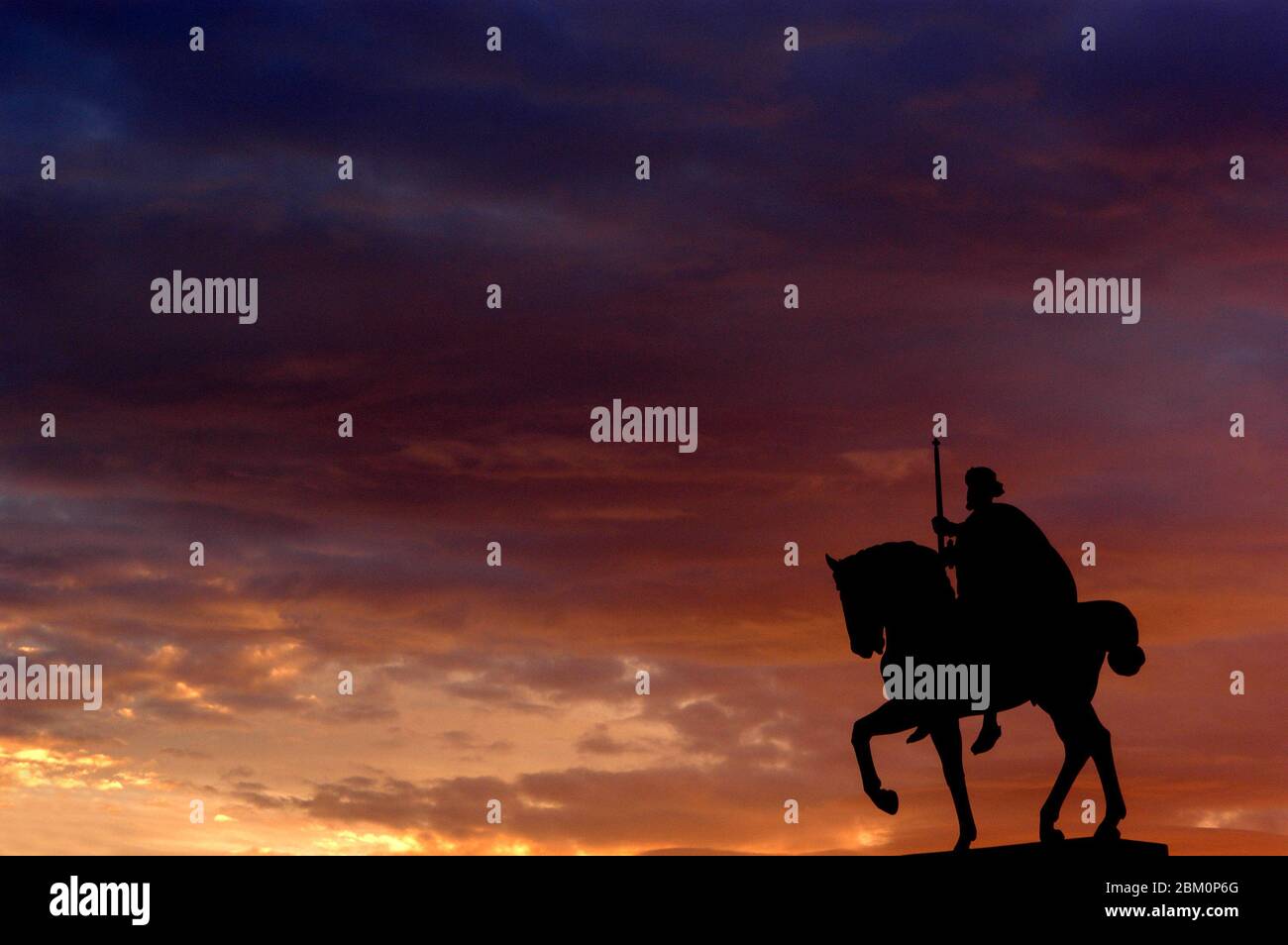 Silhouette of a sculpture of Croatian King Tomislav riding a horse at ...