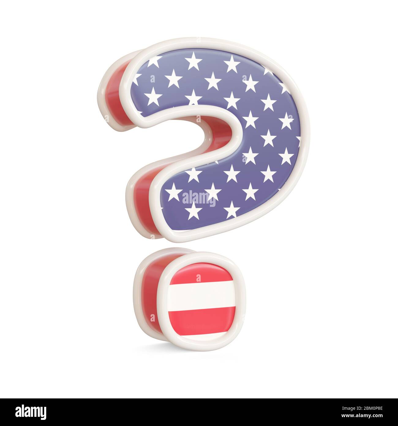 Question mark with USA flag colors isolated on a white background. 3d ...