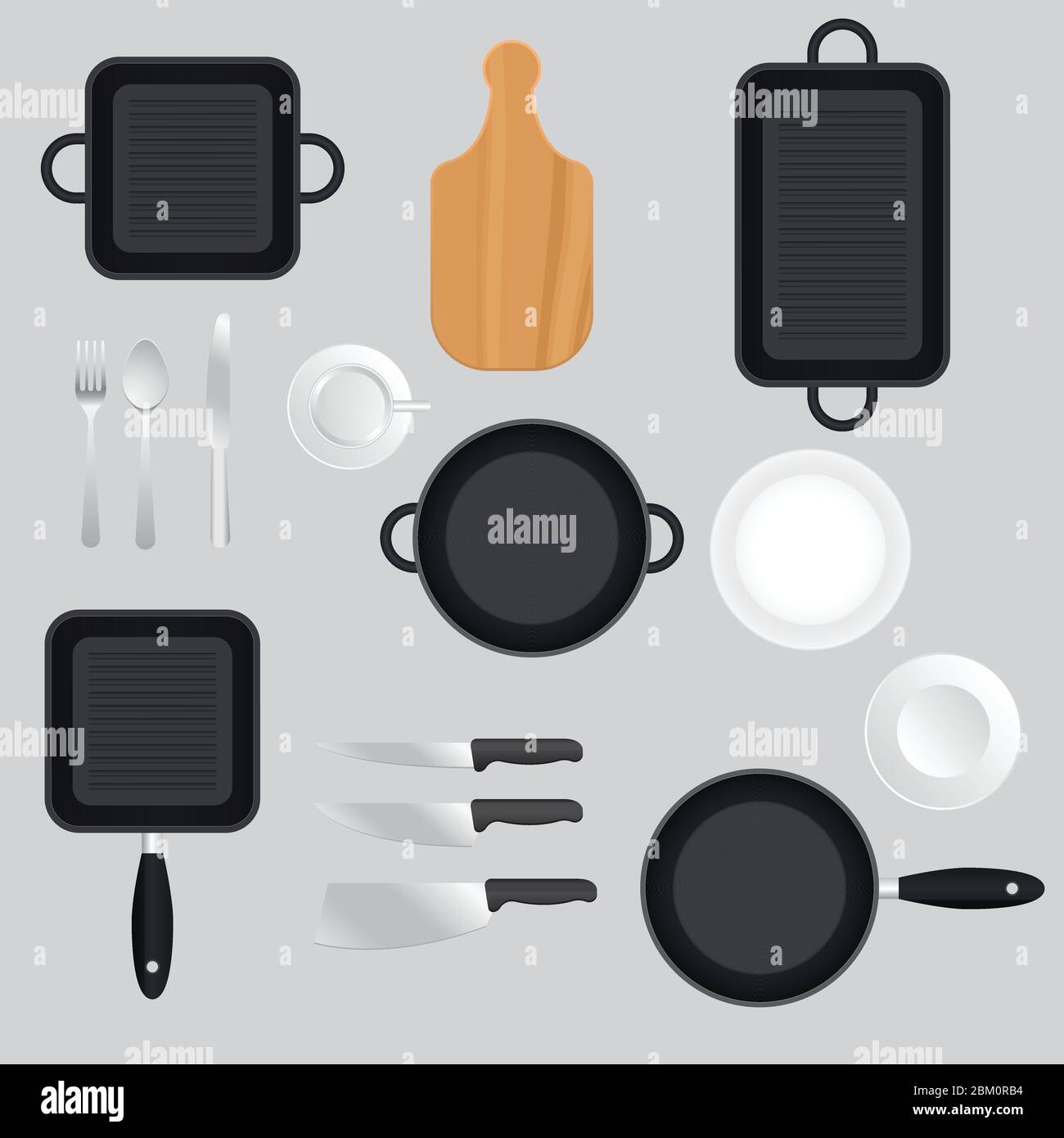 Kitchen utensils top view isolated Stock Vector Images - Alamy