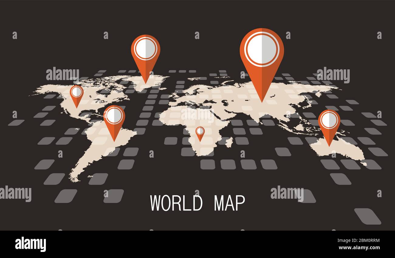 Dots world map with pins vector illustration isolated. Dots that ...