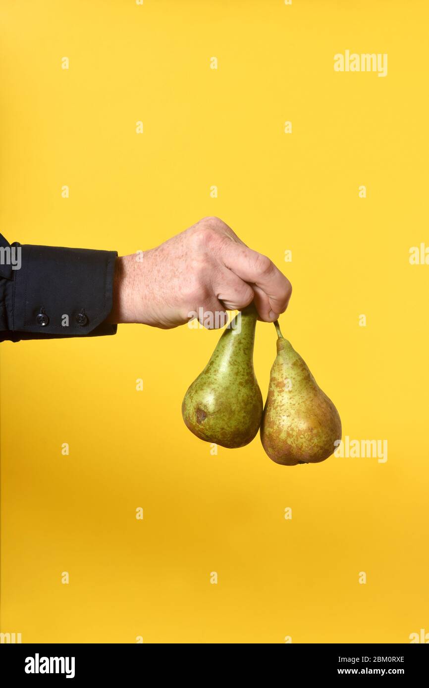 Two pears on hand hi-res stock photography and images - Alamy