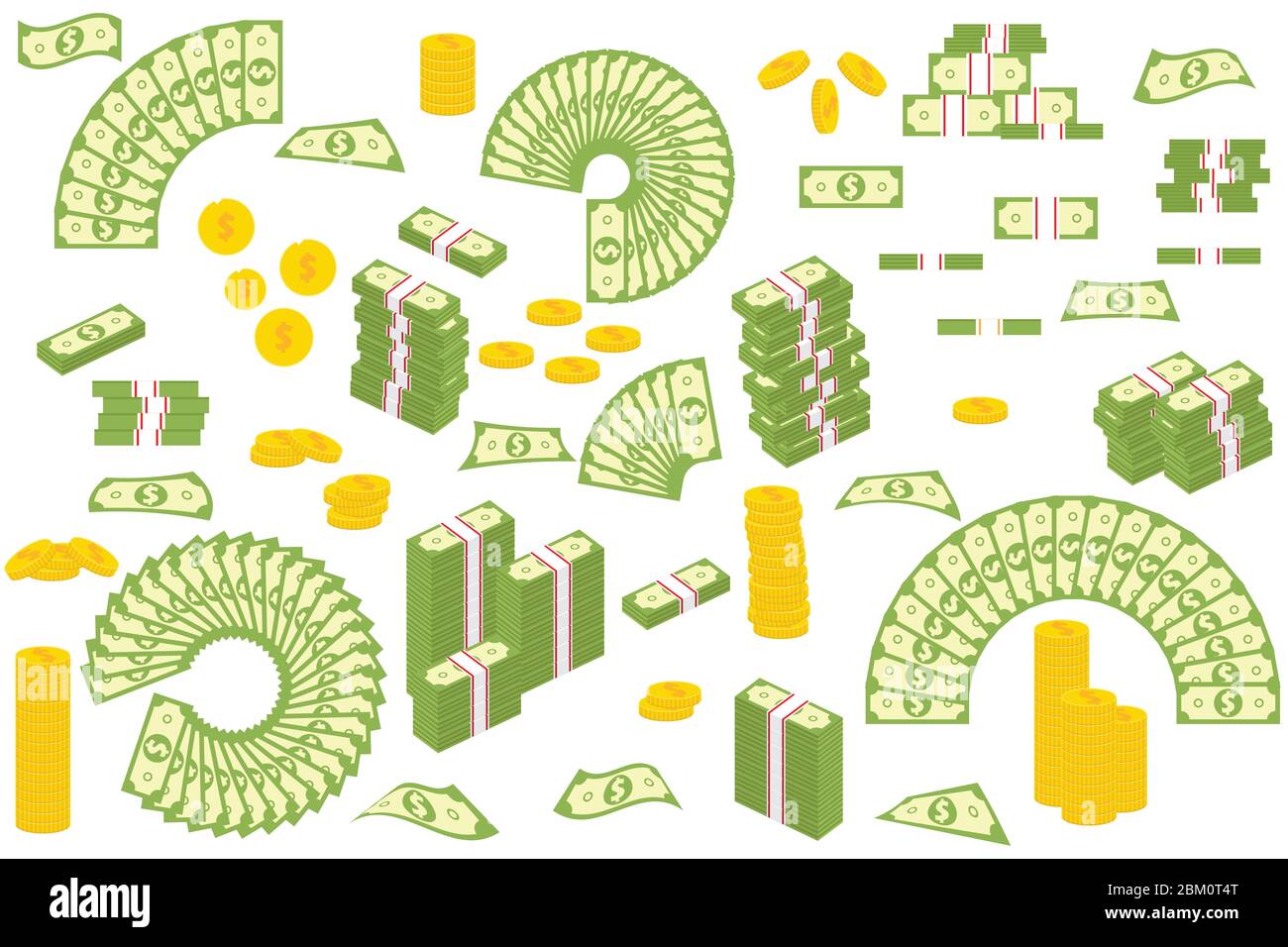 Coins and banknotes vector illustration isolated on white background ...