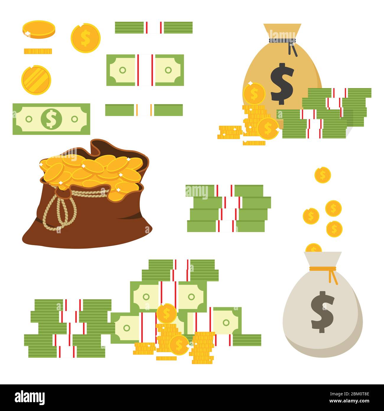 Coins and banknotes vector illustration isolated on white background ...