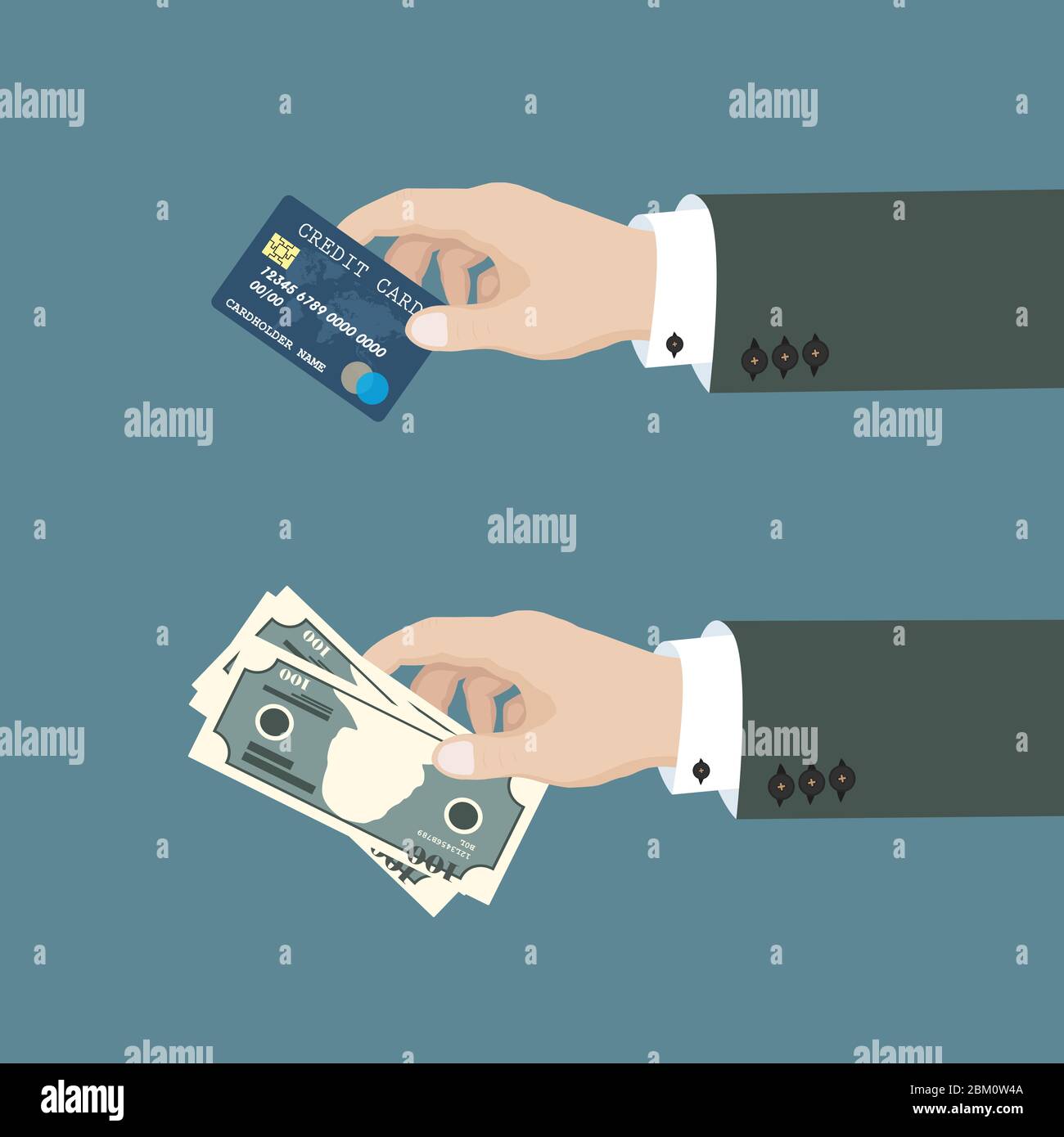 Hands holding money bills and credit card. Concept of financial ...