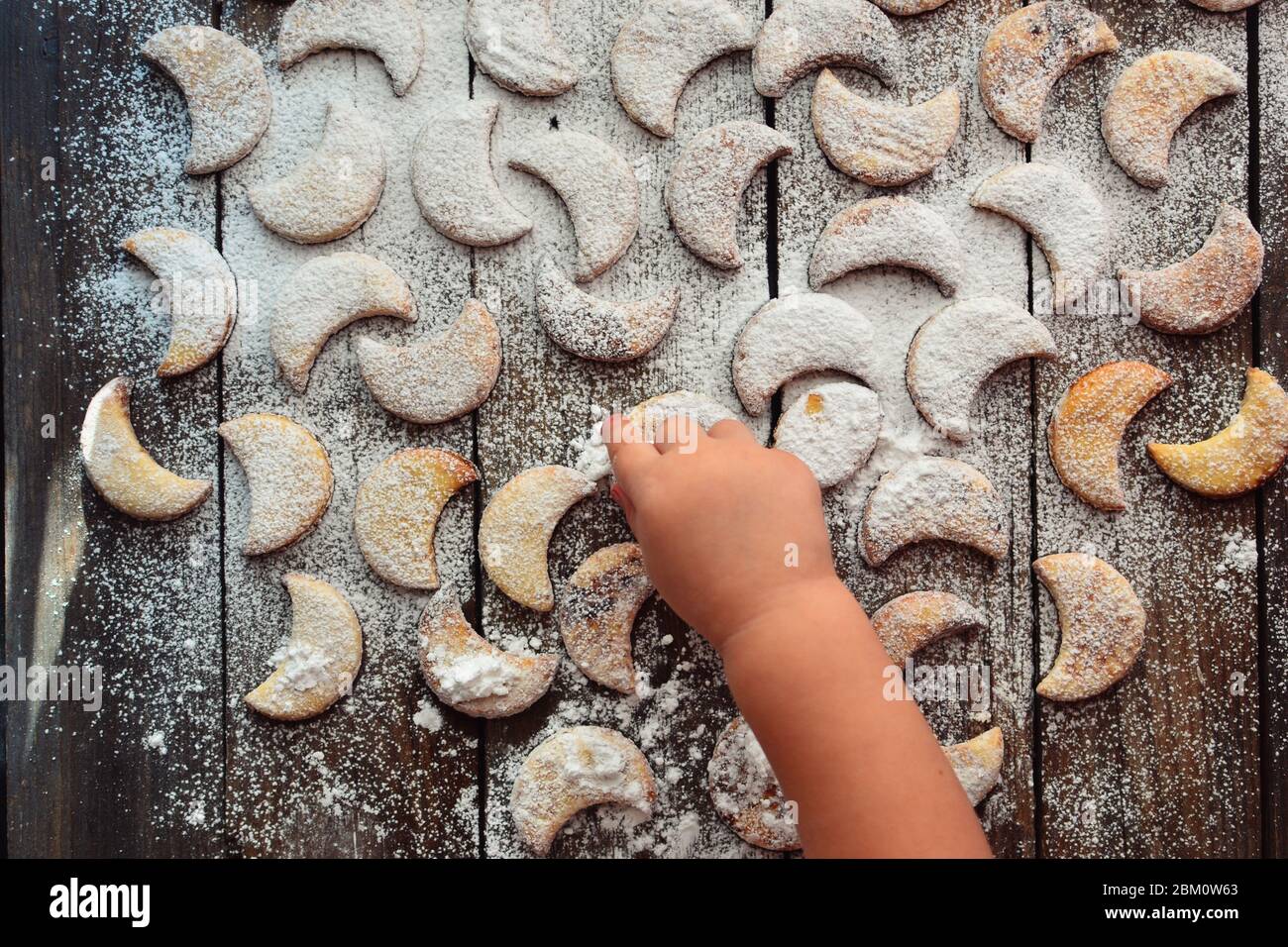 Shortbread New Year's, Christmas cookies in the shape of the moon. A ...