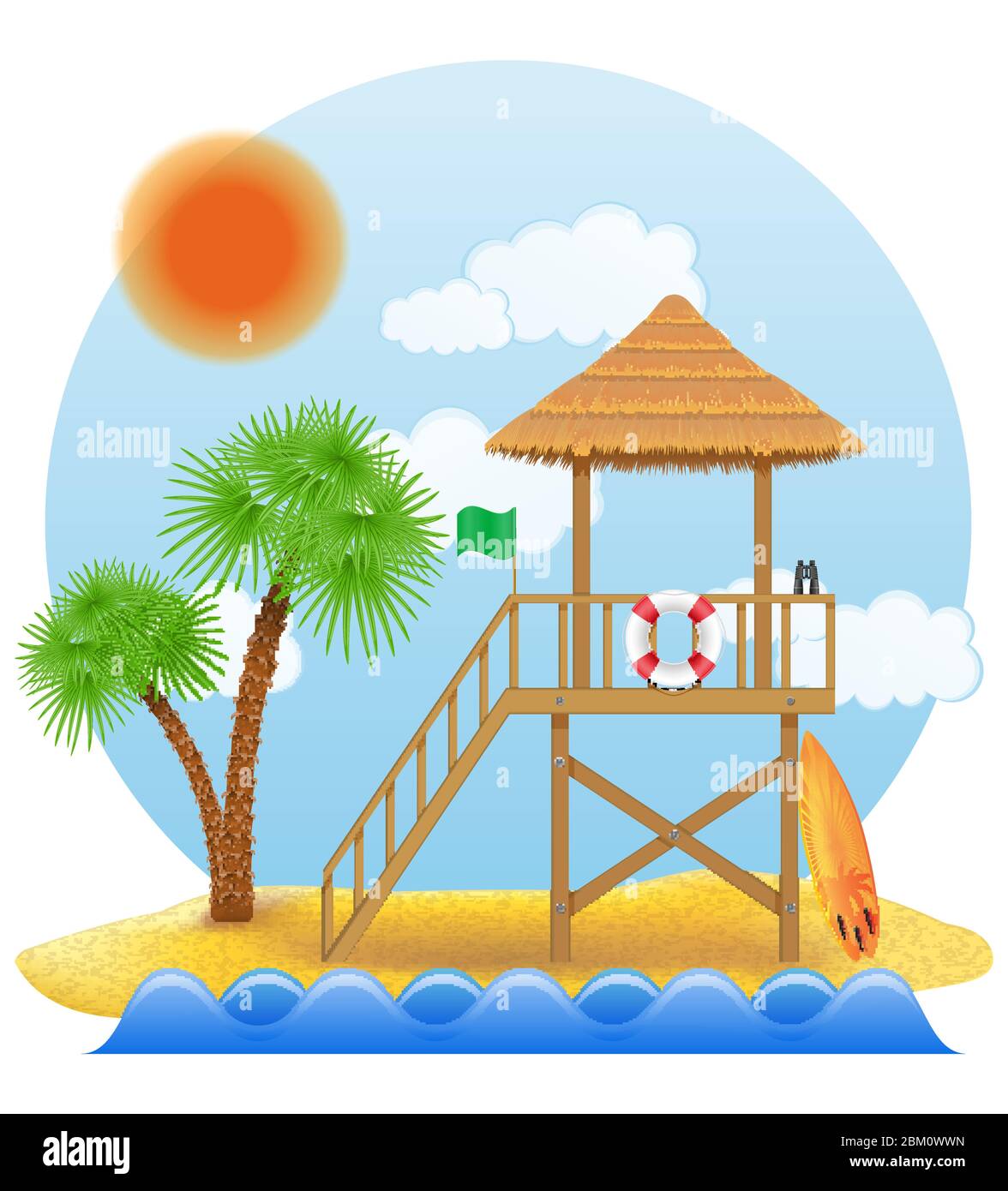 beach lifeguard tower to save drowning people vector illustration ...