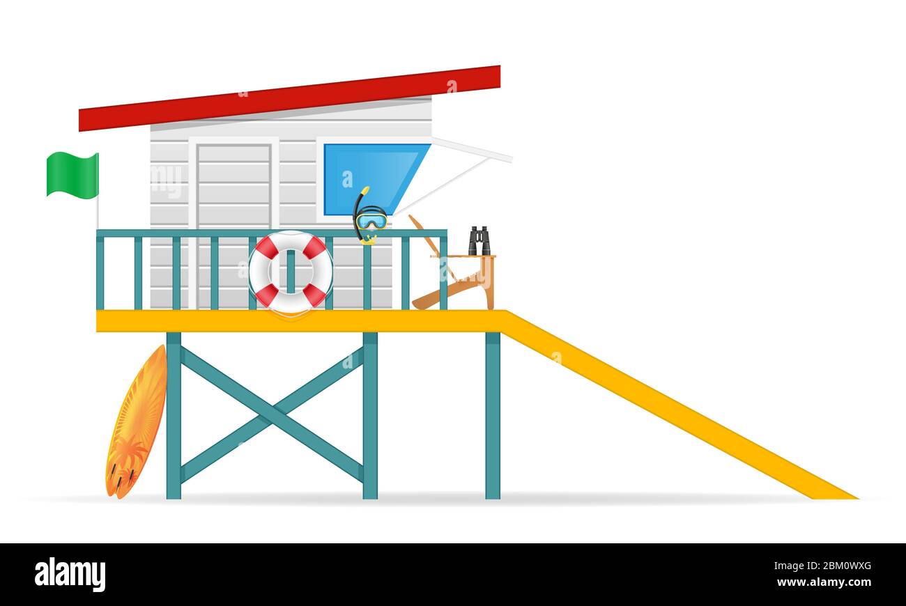beach lifeguard tower to save drowning people vector illustration ...