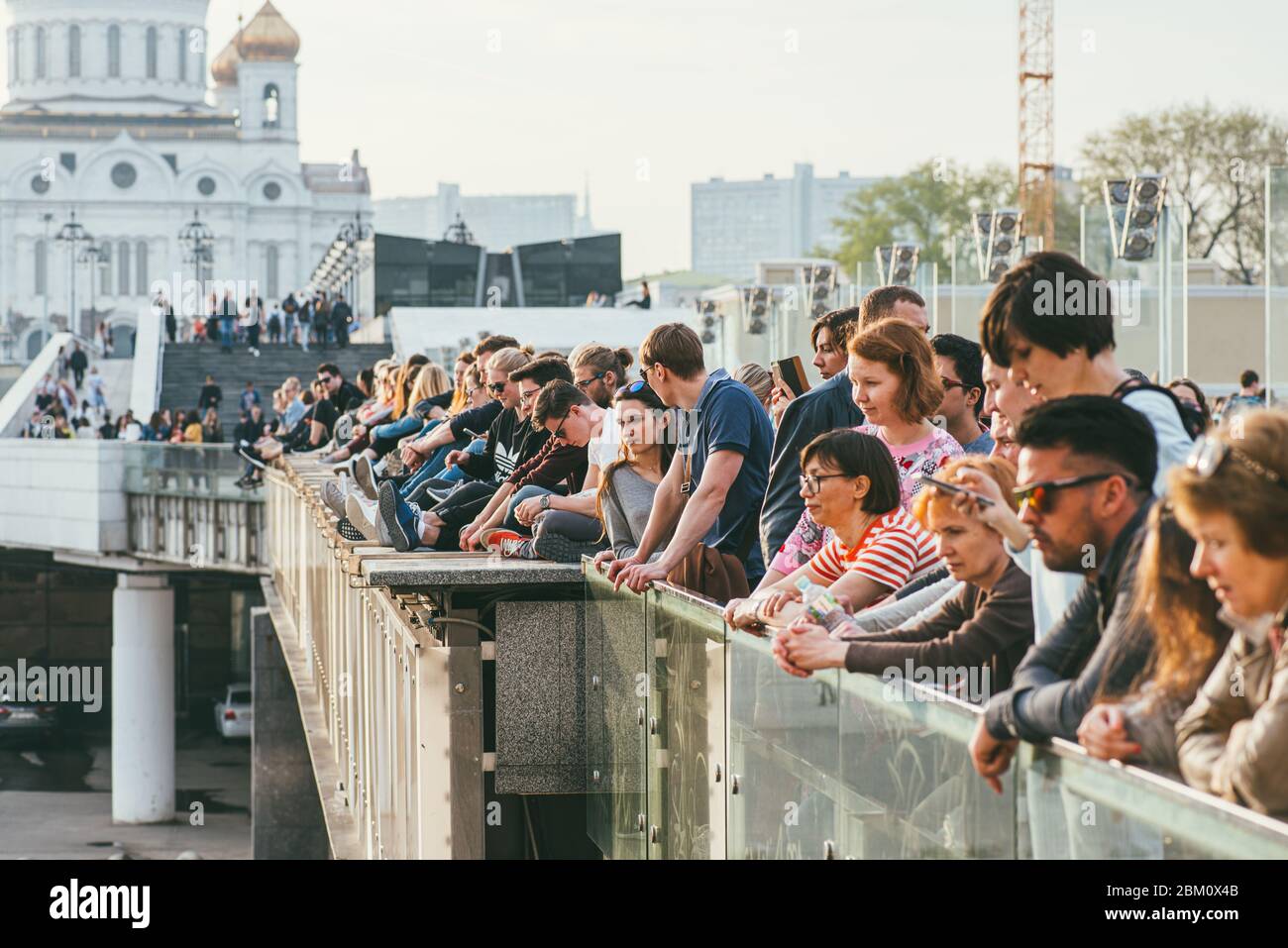 Moscow, Russia - may 1, 2018 : Crowd of people walking on the Patriarch ...
