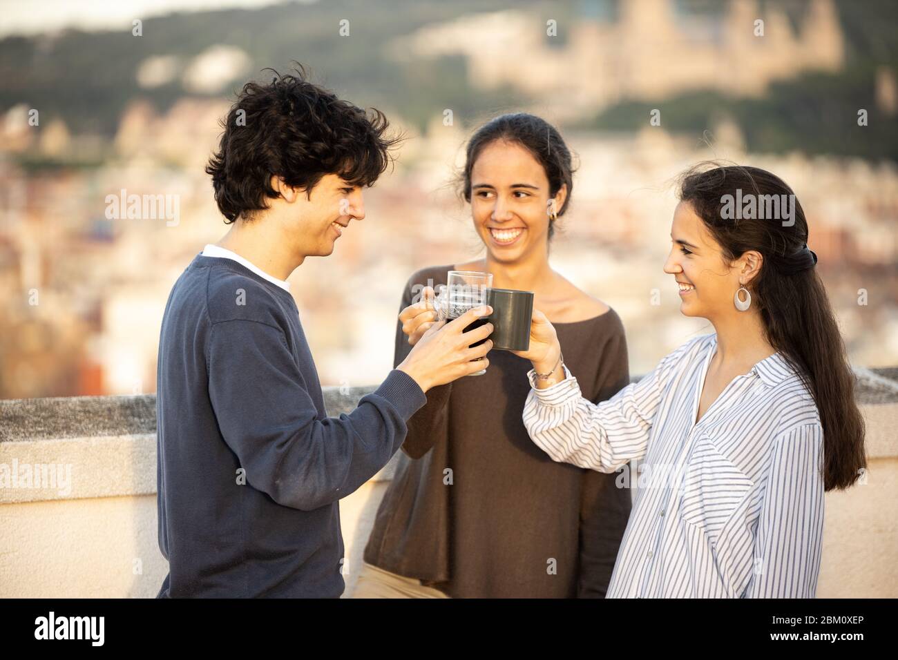 Three brothers making a toast outdoors Stock Photo - Alamy