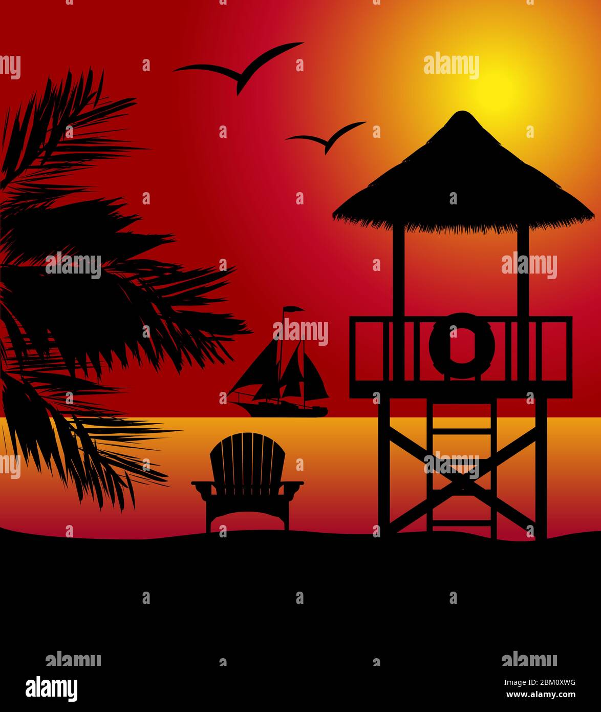 beach lifeguard tower to save drowning people vector illustration ...