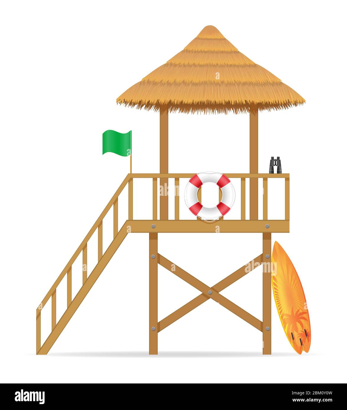 beach lifeguard tower to save drowning people vector illustration ...