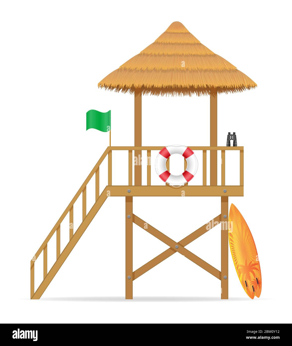 beach lifeguard tower to save drowning people vector illustration ...
