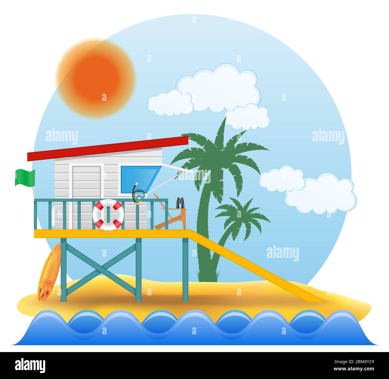 beach lifeguard tower to save drowning people vector illustration ...
