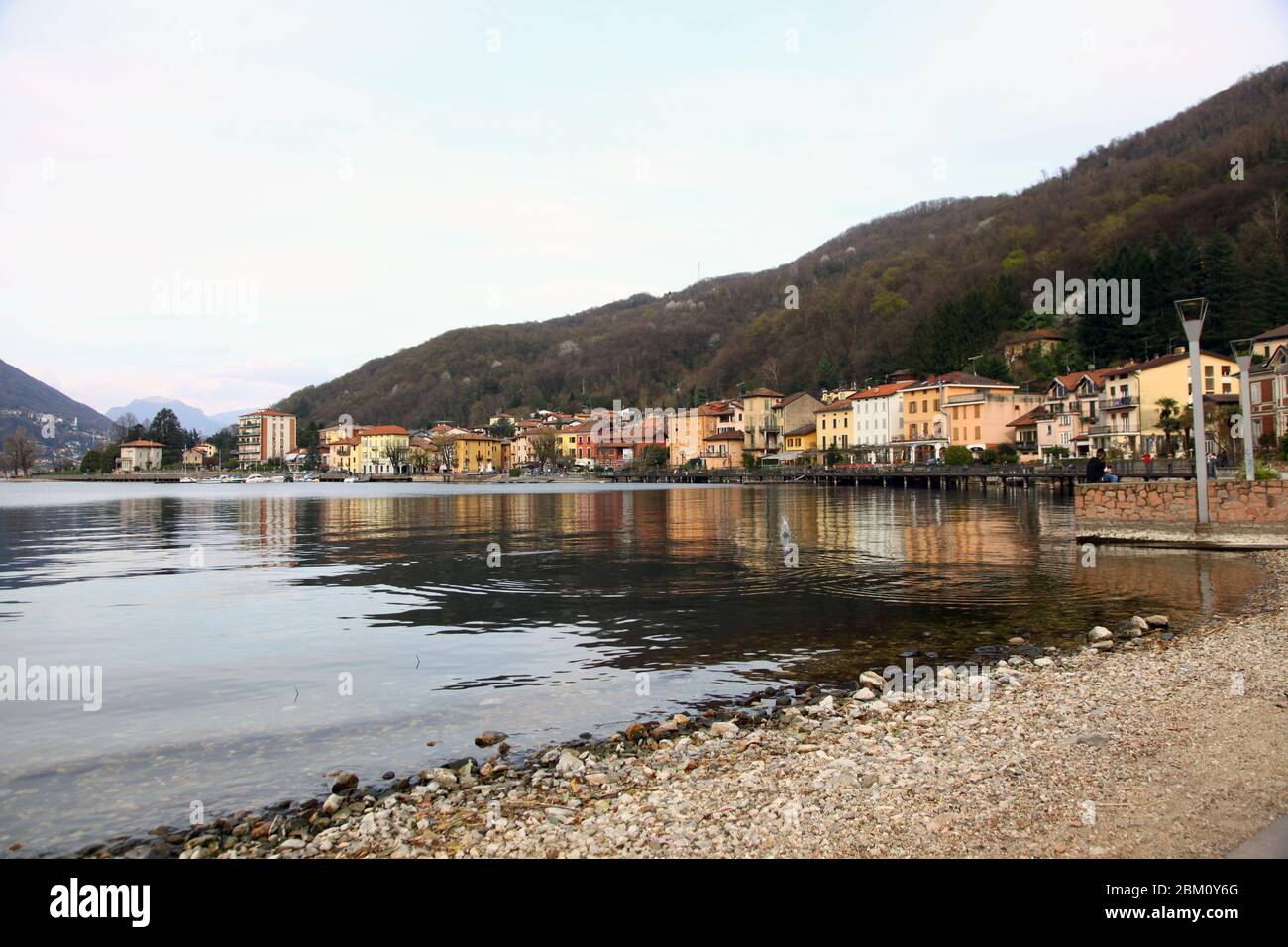 Typical view from Italian sity Como with lake and ultimate houses with ...