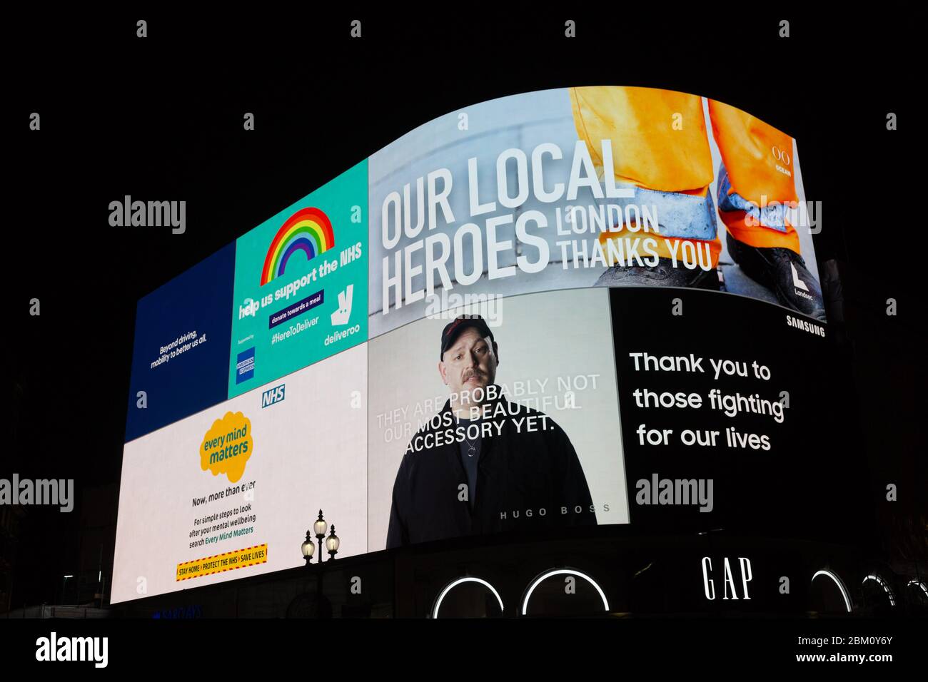 Messages of thanks for the NHS on the Piccadilly Circus billboards ...