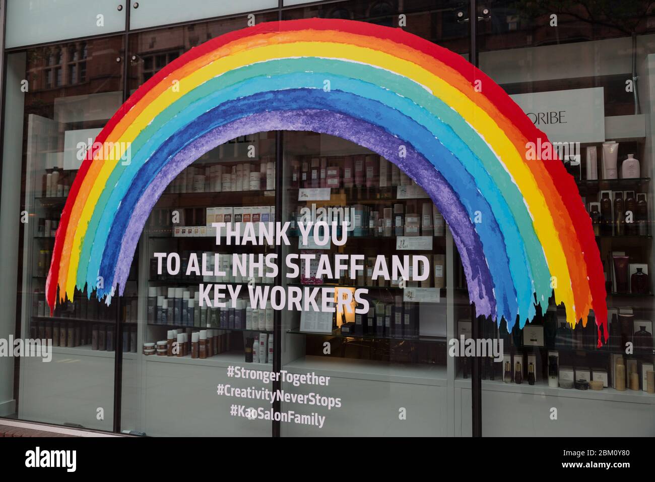 Messages of thanks for the NHS on a shop window in London Stock Photo ...