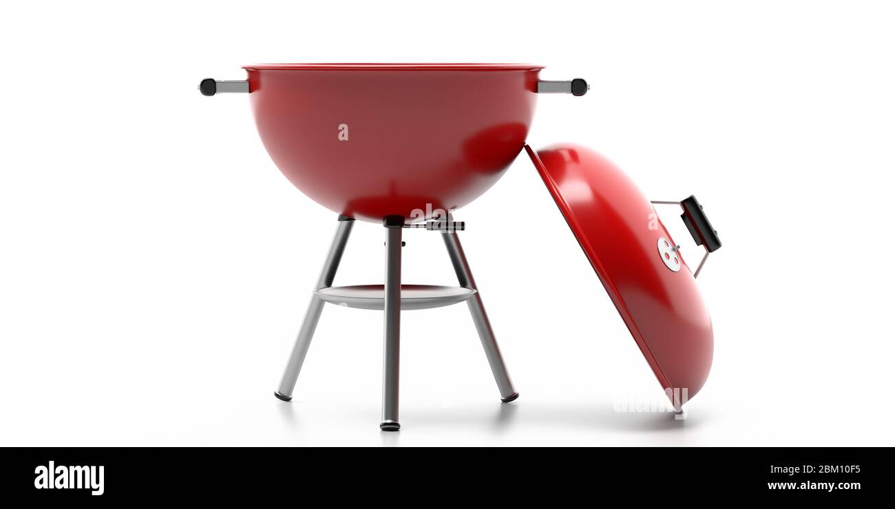 Barbecue red color, with lid isolated against white background. BBQ ...